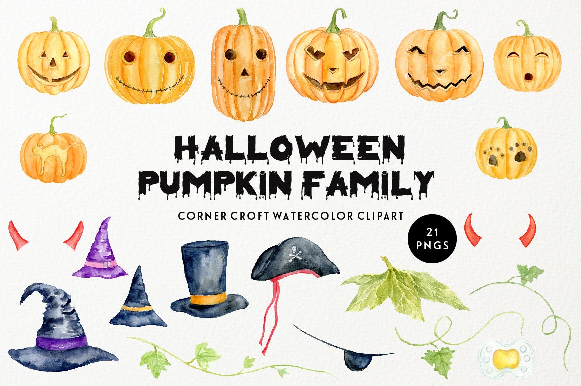 Halloween Pumpkin Family Clipart of Funny Carved Pumpkins for - Etsy UK