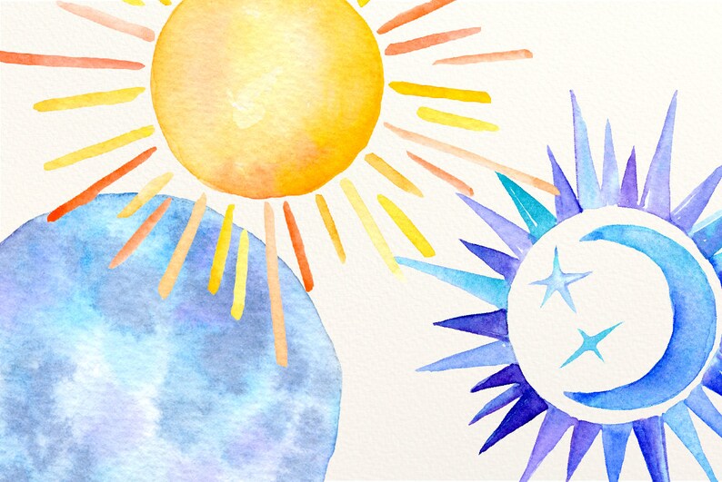 Watercolor Clipart Moon Stars and Sun for Instant Download - Etsy