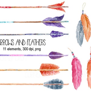 Watercolor Boho Native Indian Arrows and Feathers for Instant Download ...