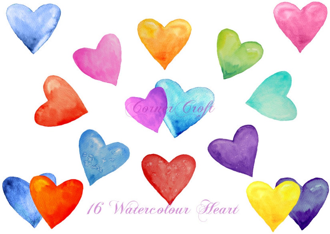 Watercolour Hearts Digital Clip Art Red Pink Blue Purple Printable ...