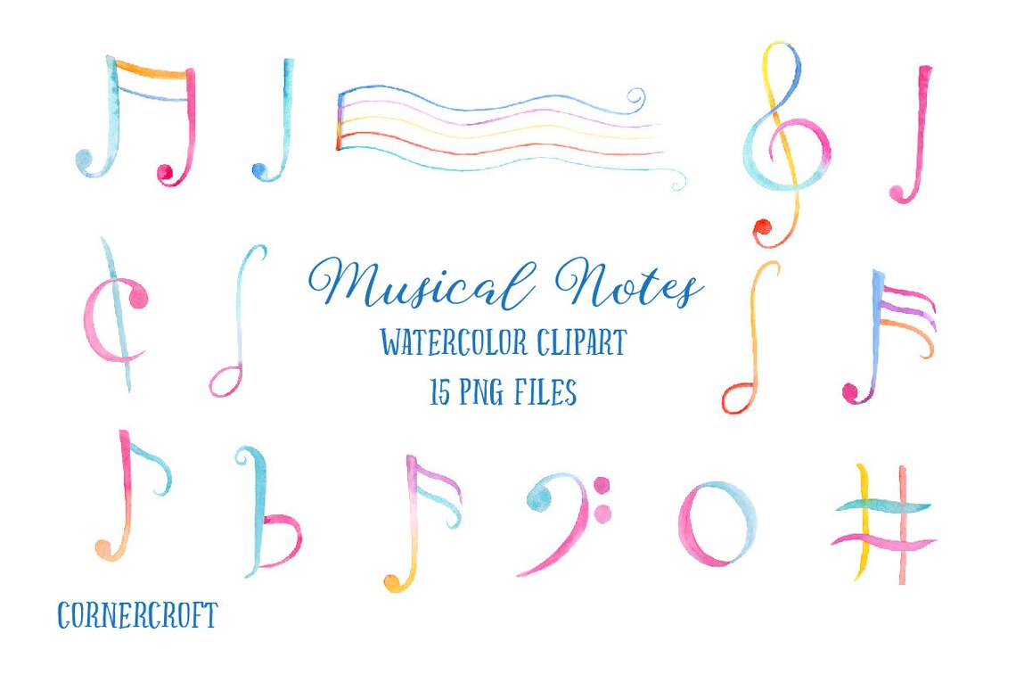 Watercolor Clip Art Musical Notes Musical Symbols Colorful - Etsy UK