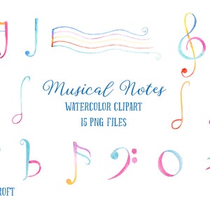 Watercolor Clip Art Musical Notes, Musical Symbols, Colorful Musical ...
