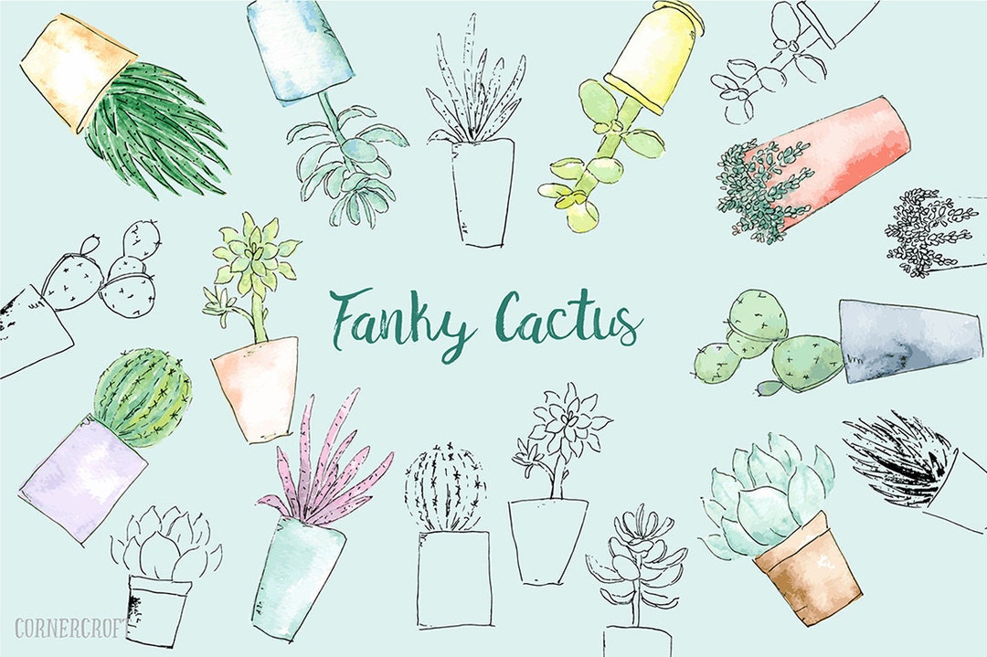 Watercolor Clipart Funky Cactus Hand Painted Watercolor Succulent ...