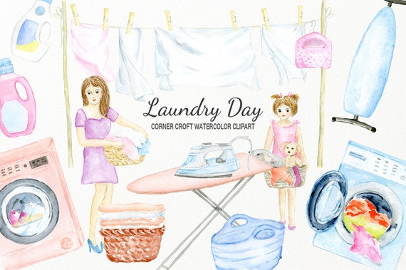 Watercolor Laundry Day Graphics for Instant Download - Etsy