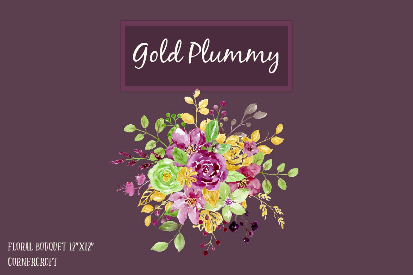 Watercolor Clipart Gold Plummy Plummy Flowers Purple - Etsy