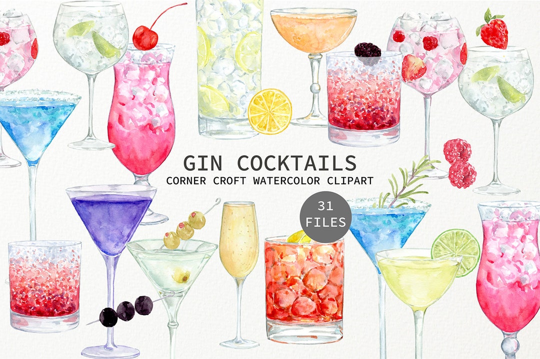 Watercolor Gin Cocktail Illustration for Instant Download - Etsy UK