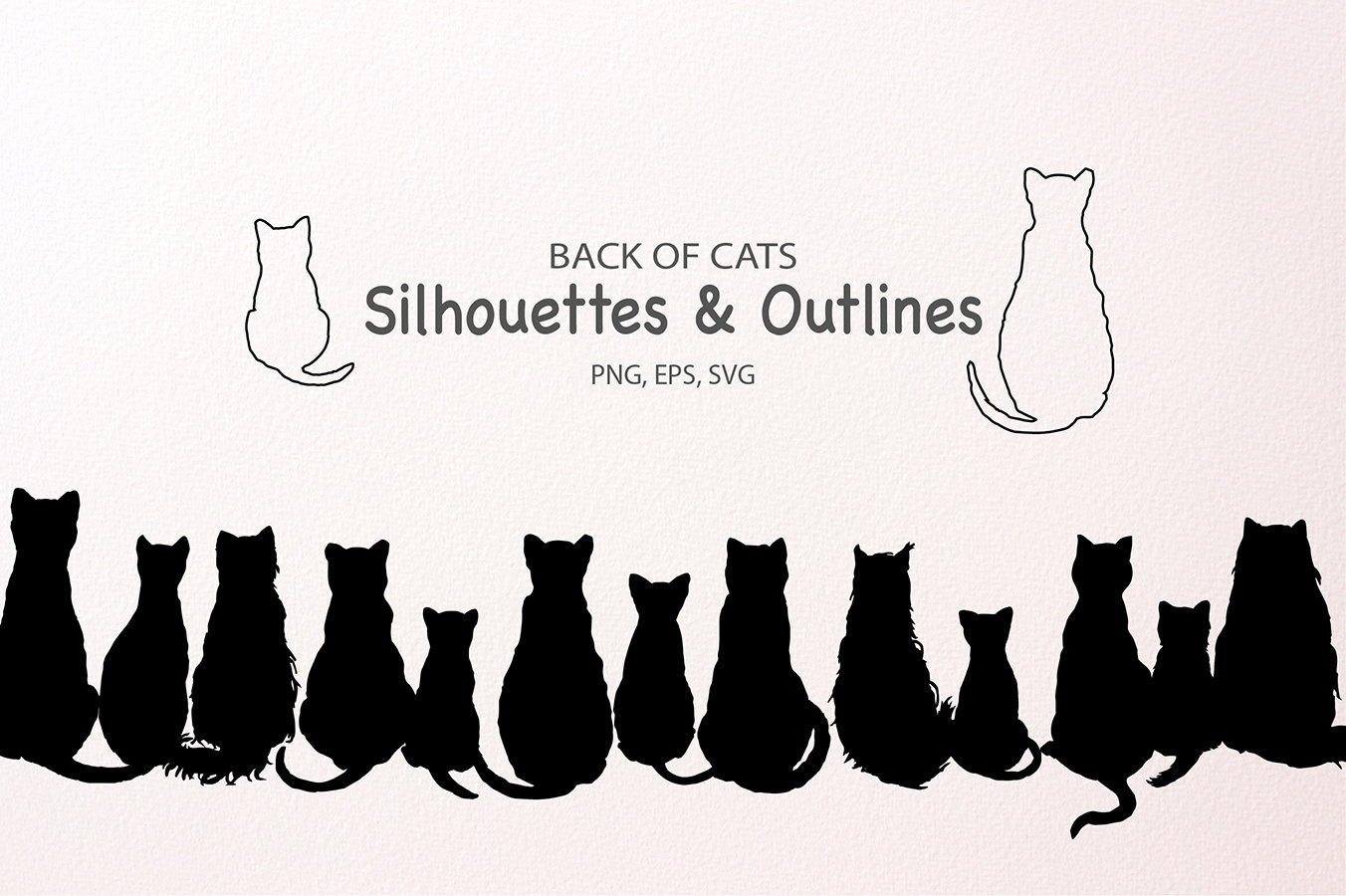 Back of Cat Silhouettes, Outlines, SVG, Vector Instant Download - Etsy ...