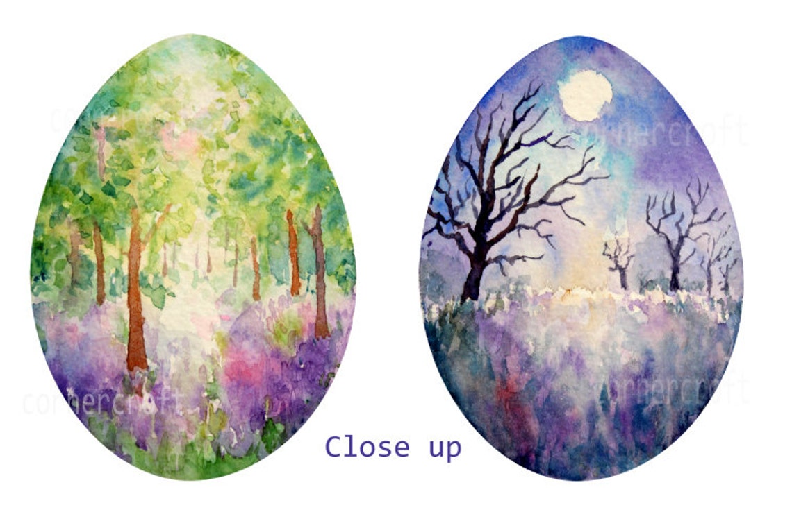 Hand Drawn Watercolor Landscape Easter Eggs Instant Download for ...