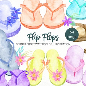 Watercolor Flip Flops Clipart, Watercolor Illustration of Summer ...
