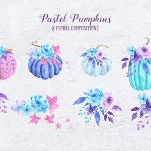 Pastel Pumpkins Watercolor Clipart for Instant Download, Pink, Blue ...
