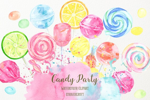 Watercolor Candy Party Candies Sweets Lollipops in Pastel | Etsy Canada
