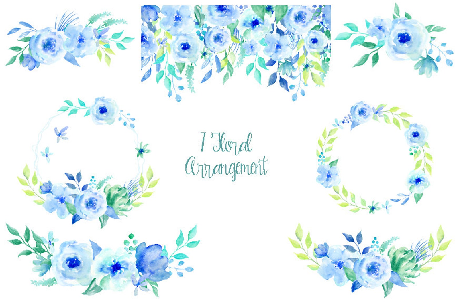 Watercolor Clipart Frosty Blue and Mint Flowers Floral | Etsy