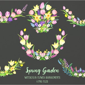 Spring Flower Clip Art, Watercolor Spring Garden Bundle, Spring Garden ...