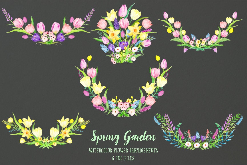 Spring Flower Clip Art, Watercolor Spring Garden Bundle, Spring Garden ...