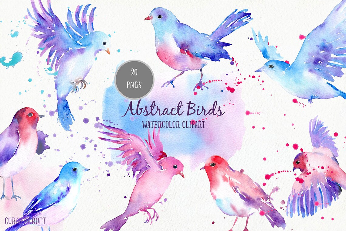 Bird Clip Art Abstract Watercolor Birds and Watercolor - Etsy UK