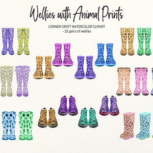 Watercolour Welly Boots With Animal Prints Rubber Boots Instant ...
