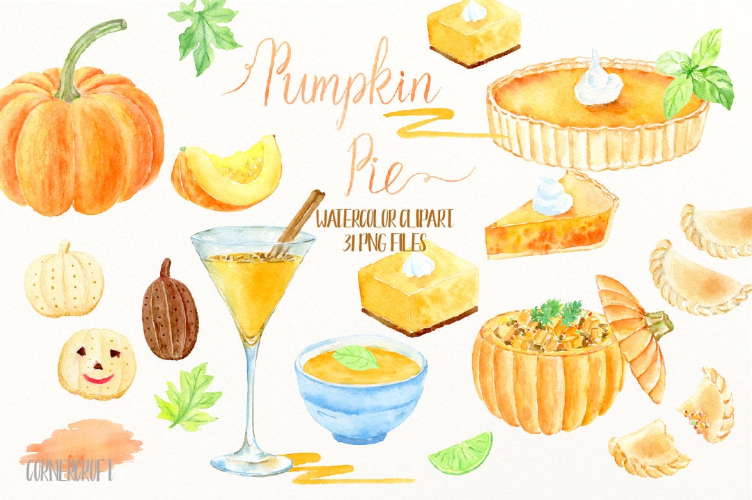 Watercolor Pumpkin Pie Clipart for Thanksgiving Celebration - Etsy
