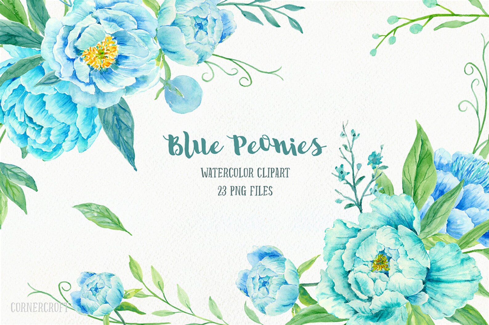Watercolor Blue Peony Clipart, Floral Arrangements (digital Download ...