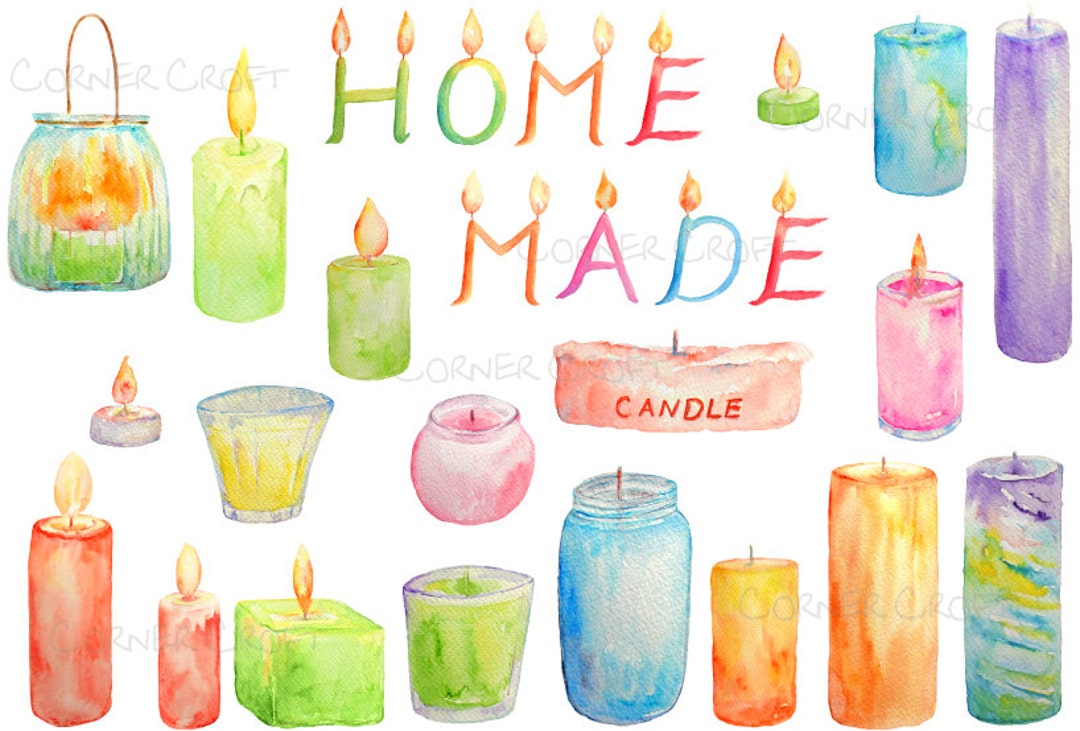 Watercolor Clipart Scented Candles Letter Candles Printable Instant ...