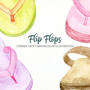 Watercolor Flip Flops Clipart, Watercolor Illustration of Summer ...