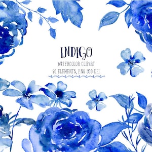 Watercolor Clipart Indigo - Indigo and Blue Flowers and Decorative ...