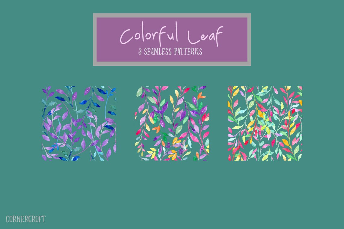 Digital Paper Colorful Leaf Seamless Pattern Watercolor - Etsy