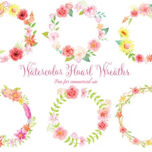 Pink Floral Wreaths for Instant Download, Watercolor Clipart, Wreath ...