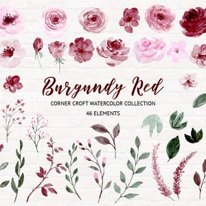 Watercolor Collection Burgundy Red for Instant Download - Etsy