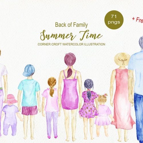 Family Sitting Back Watercolor Illustration for Making - Etsy