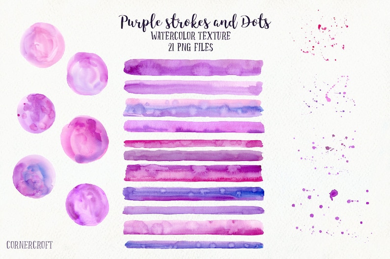 Watercolor Purple Brush Strokes Dots and Paint Splatter | Etsy