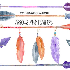 Watercolor Boho Native Indian Arrows and Feathers for Instant Download ...