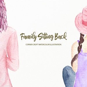Family Sitting Back Watercolor Illustration for Making Personalised ...