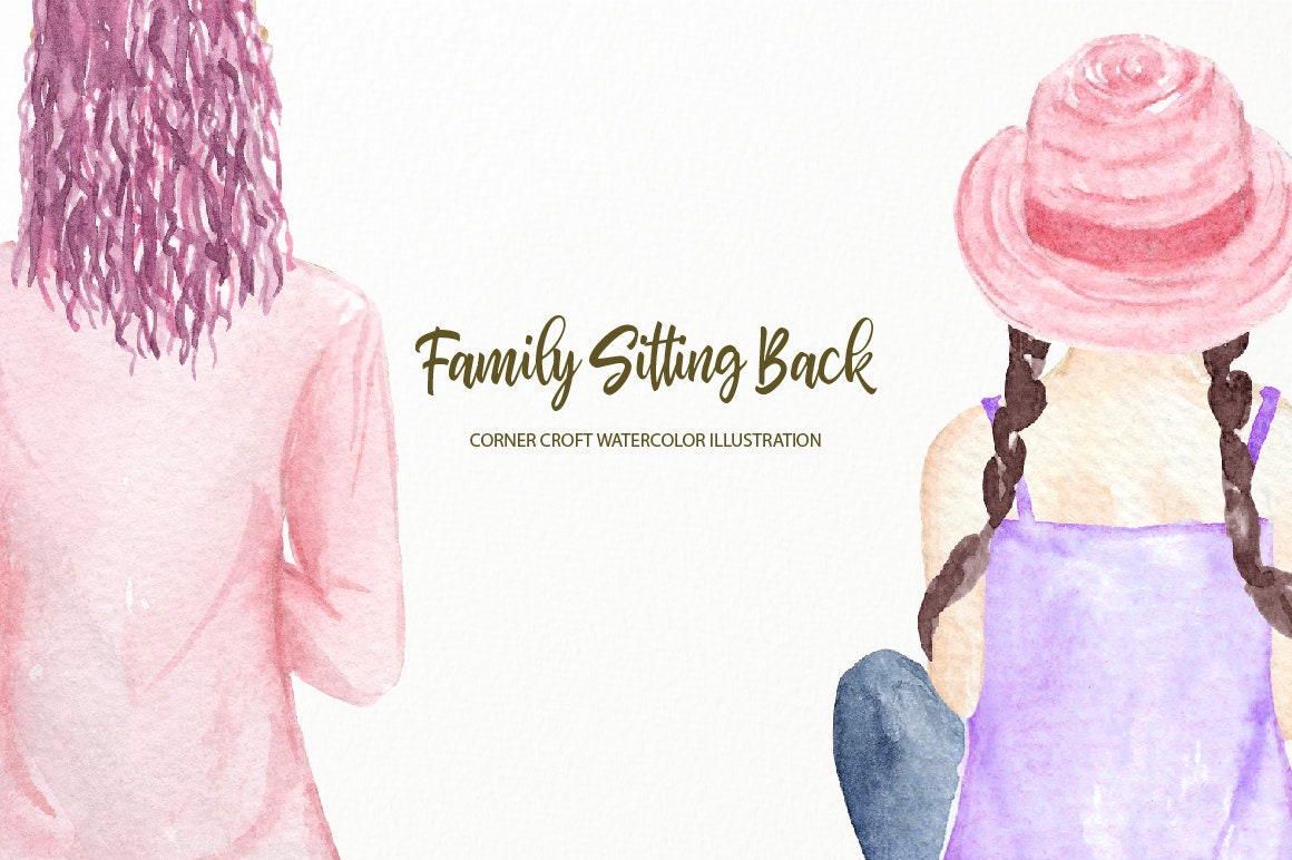 Family Sitting Back Watercolor Illustration for Making Personalised ...