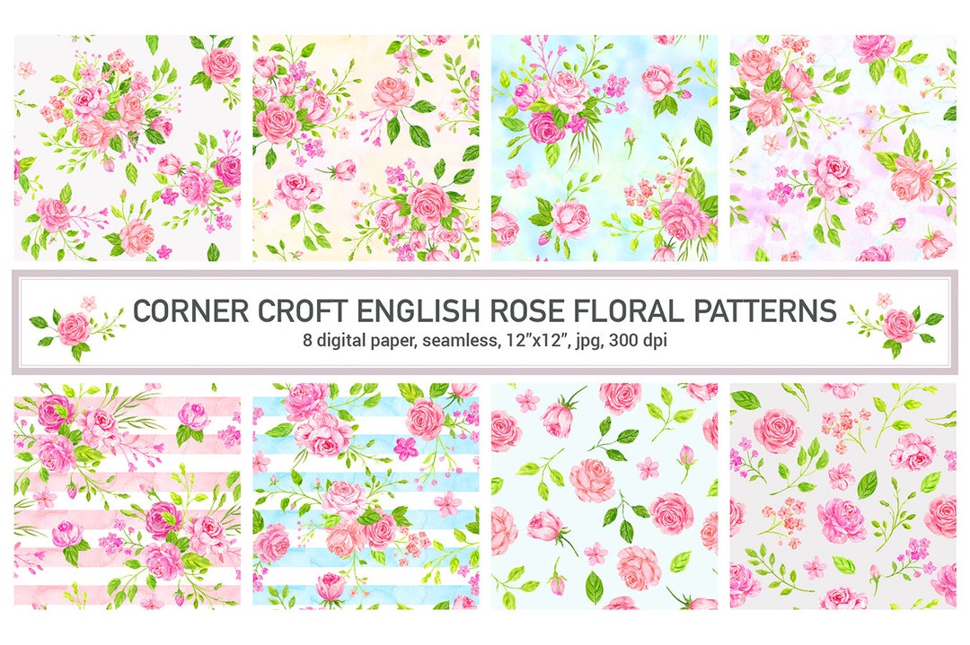 Watercolor Rose Digital Paper, Seamless Floral Patterns (digital ...