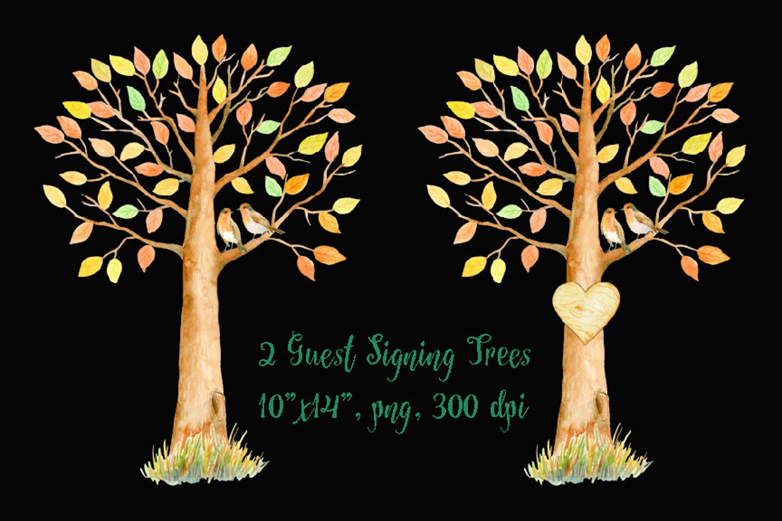 Wedding Clipart Watercolor Autumn Oak Guest Signing Tree | Etsy