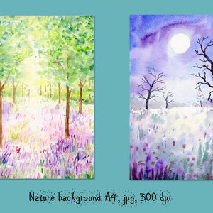 Hand Painted Watercolor Nature Background "spring" Digital Background ...