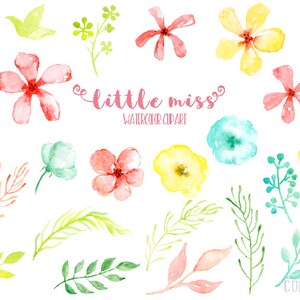 Watercolor Clipart Little Miss - Cheerful Pink and Yellow Flowers and ...
