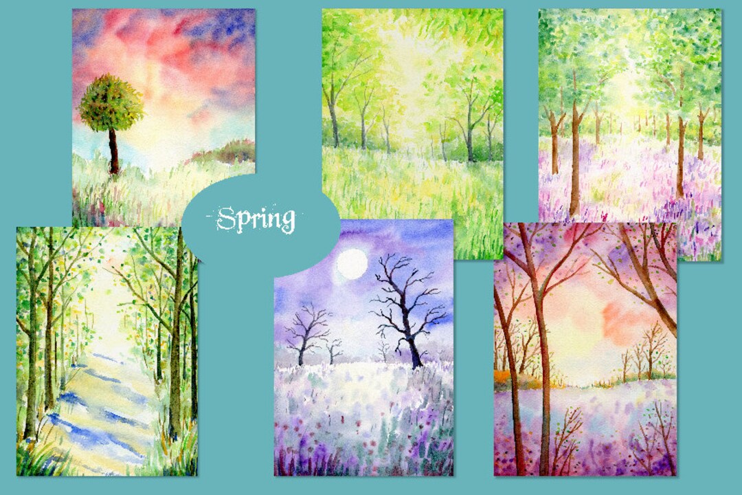 Hand Painted Watercolor Nature Background "spring" Digital Background ...