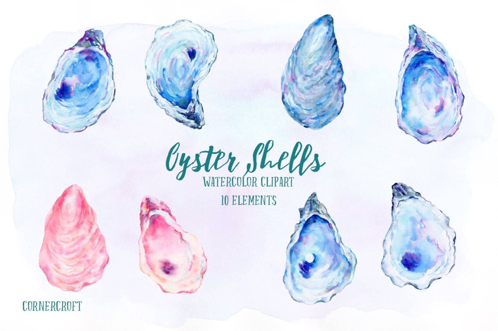 Watercolor Clipart Oyster Shells Blue Purple and Pink Oyster - Etsy UK