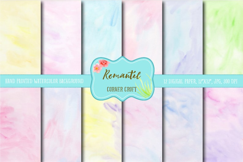 Watercolor Digital Paper, Pastel Colors, Romantic Backgrounds (digital ...