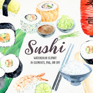 Sushi Clipart, Watercolor Sushi, Japanese Food, Sushi Bar, Asian Food ...