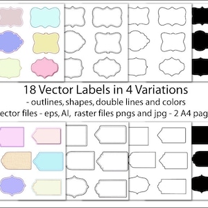 18 Vector Labels in 4 Variations - Outlines, Shapes, Double Lines and ...