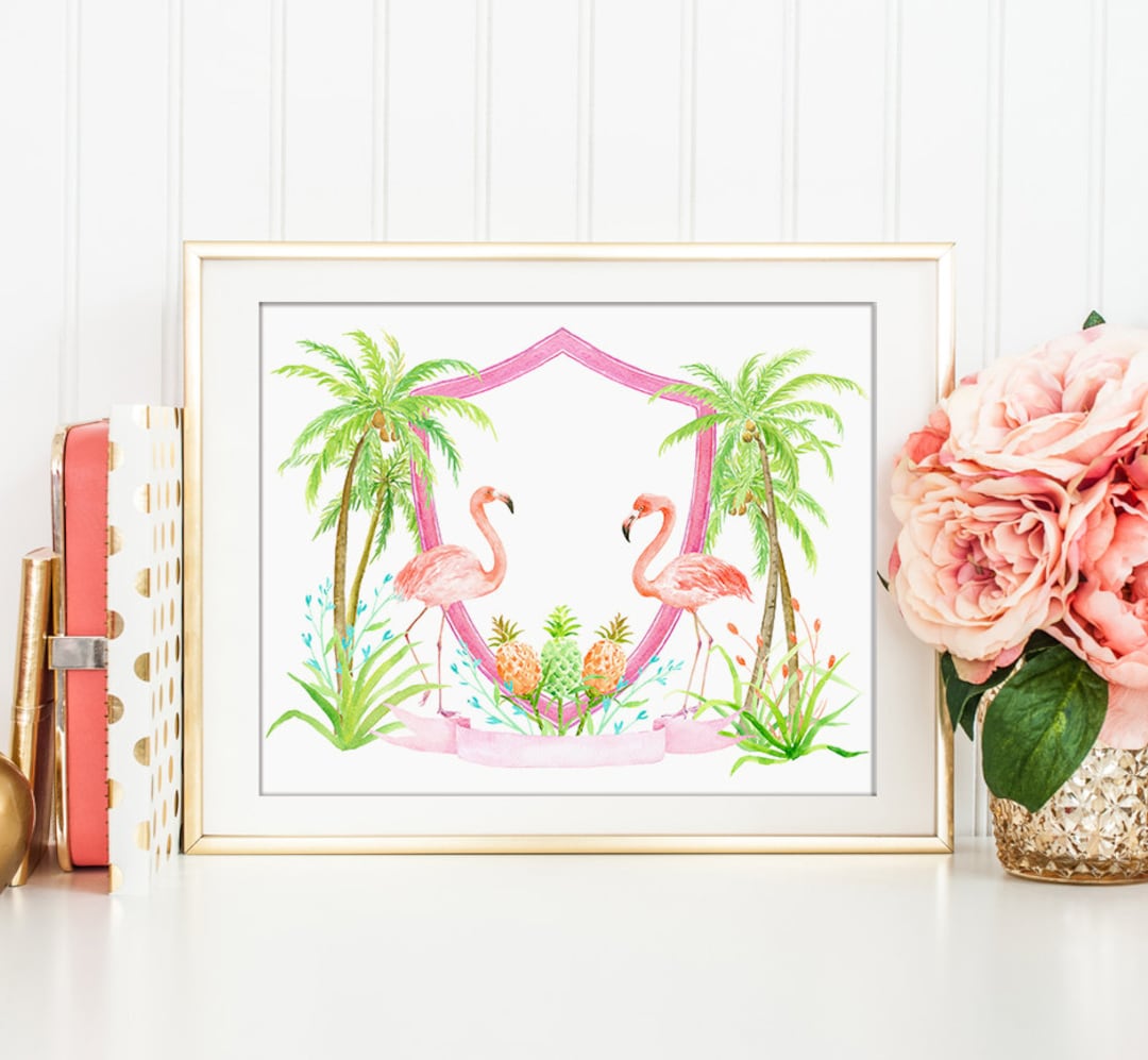 Watercolor Flamingo Crest for Instant Download, Wedding Crest, Family ...