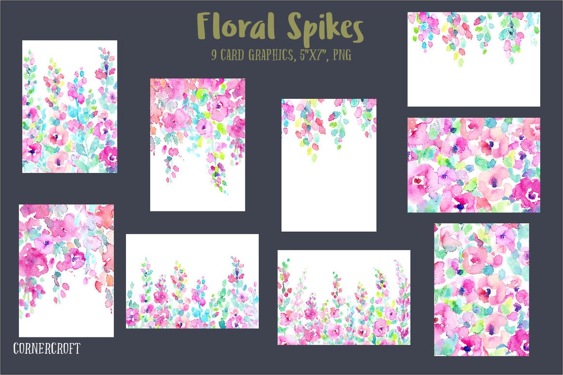 Floral Spikes Watercolor Design Kit Abstract Flower Spikes - Etsy UK