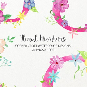 Watercolor Floral Numbers for Instant Download - Etsy UK