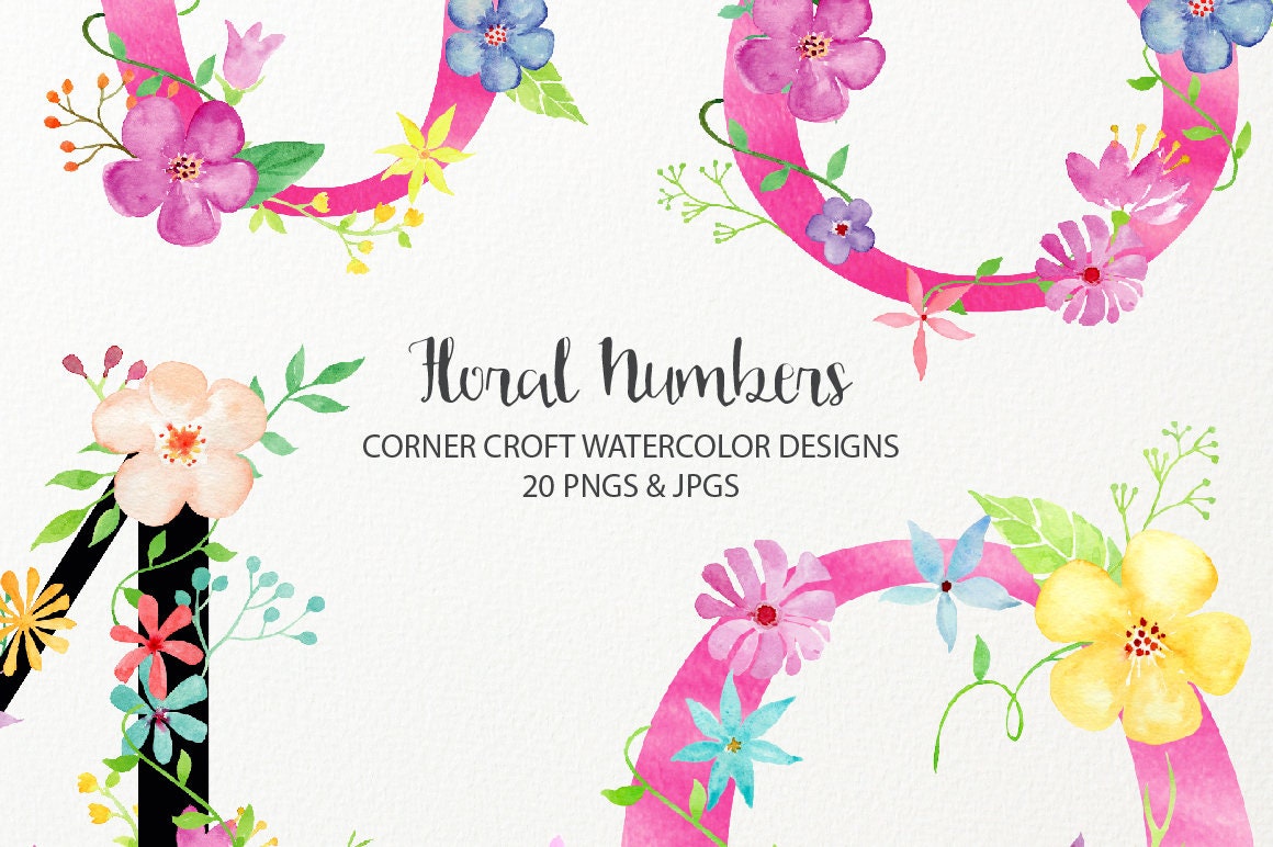 Watercolor Floral Numbers for Instant Download - Etsy UK