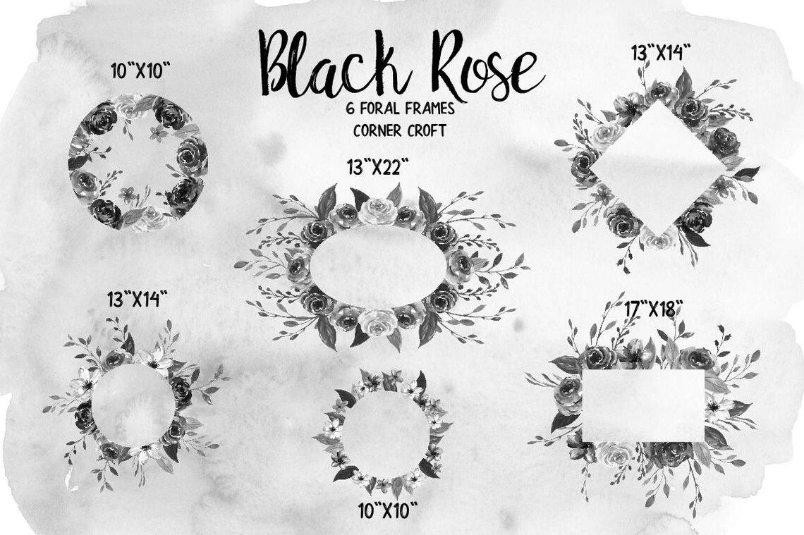 Watercolor Black Rose Floral Frames Black Rose Frame Floral - Etsy