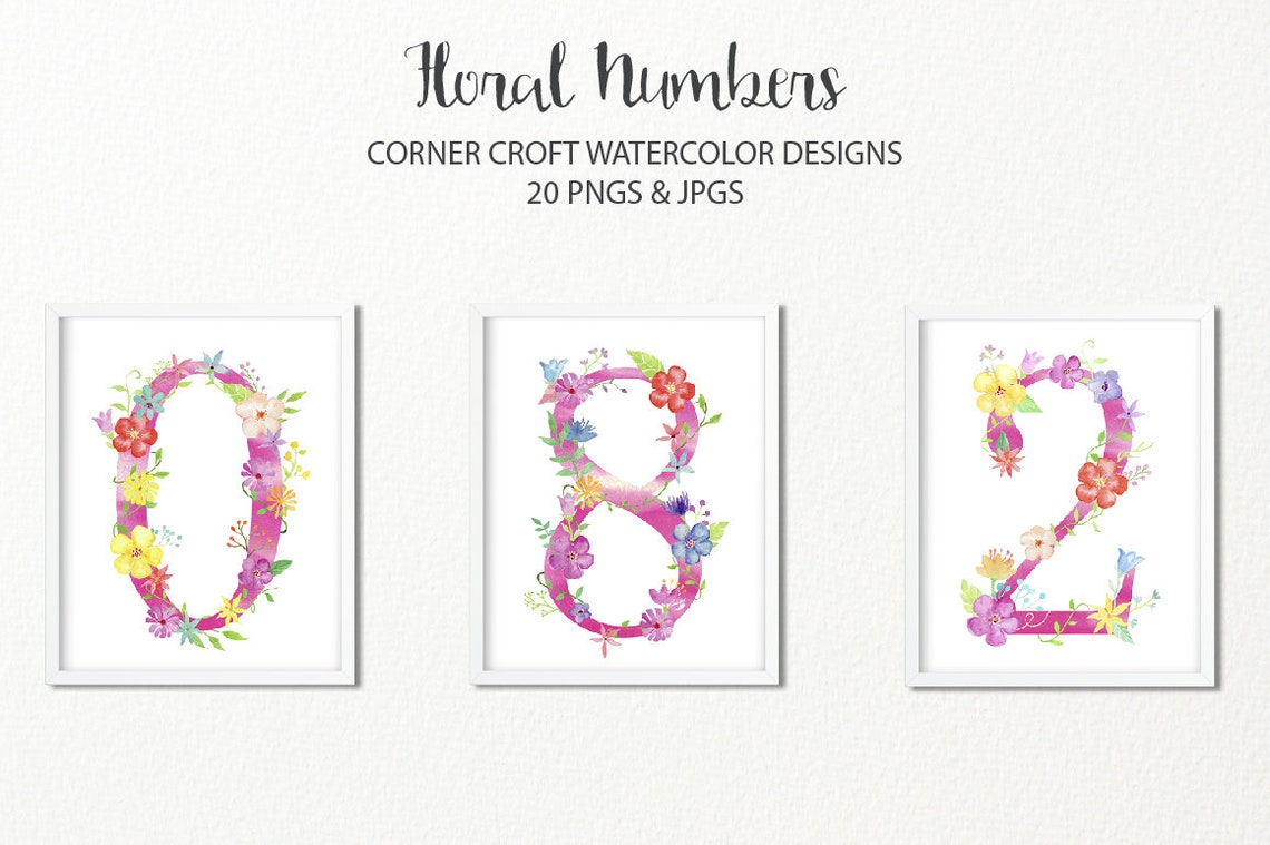 Watercolor Floral Numbers for Instant Download | Etsy UK