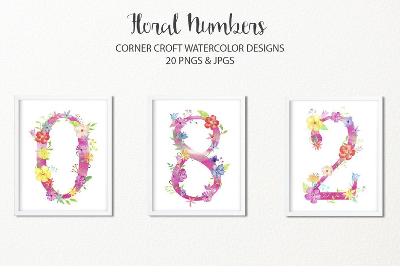 Watercolor Floral Numbers for Instant Download - Etsy UK