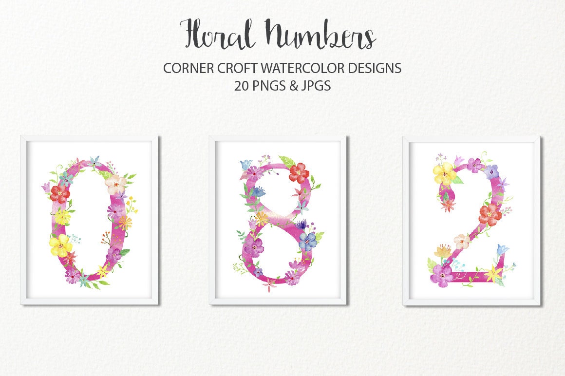 Watercolor Floral Numbers for Instant Download | Etsy UK